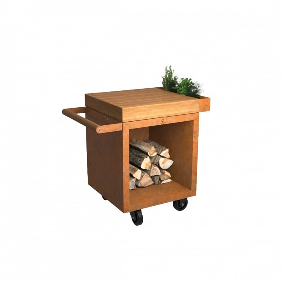 Mise en Place Table Corten 65 PRO Teak Wood - Meat Smoke Fire